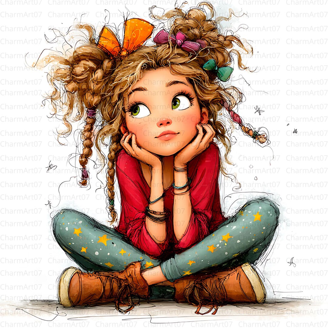 Whimsical Girl Clipart: Watercolor Style Illustrations (JPG Download ...