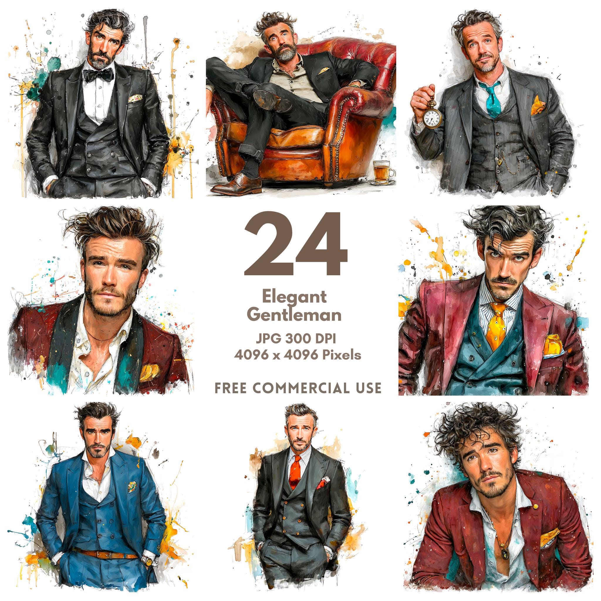 24 Elegant Gentleman Clipart Bundle, Man in Tuxedo With Glass ...