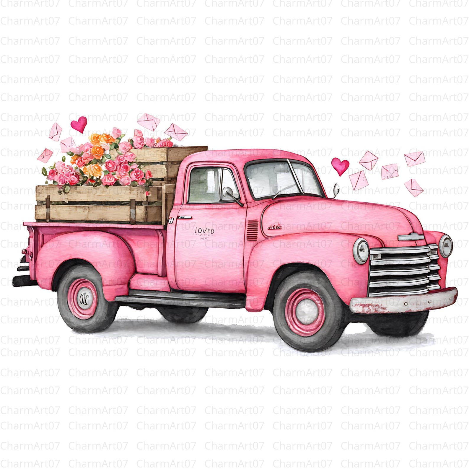 14 Valentine's Day Truck Clipart, Pink Vintage Truck, Valentine ...