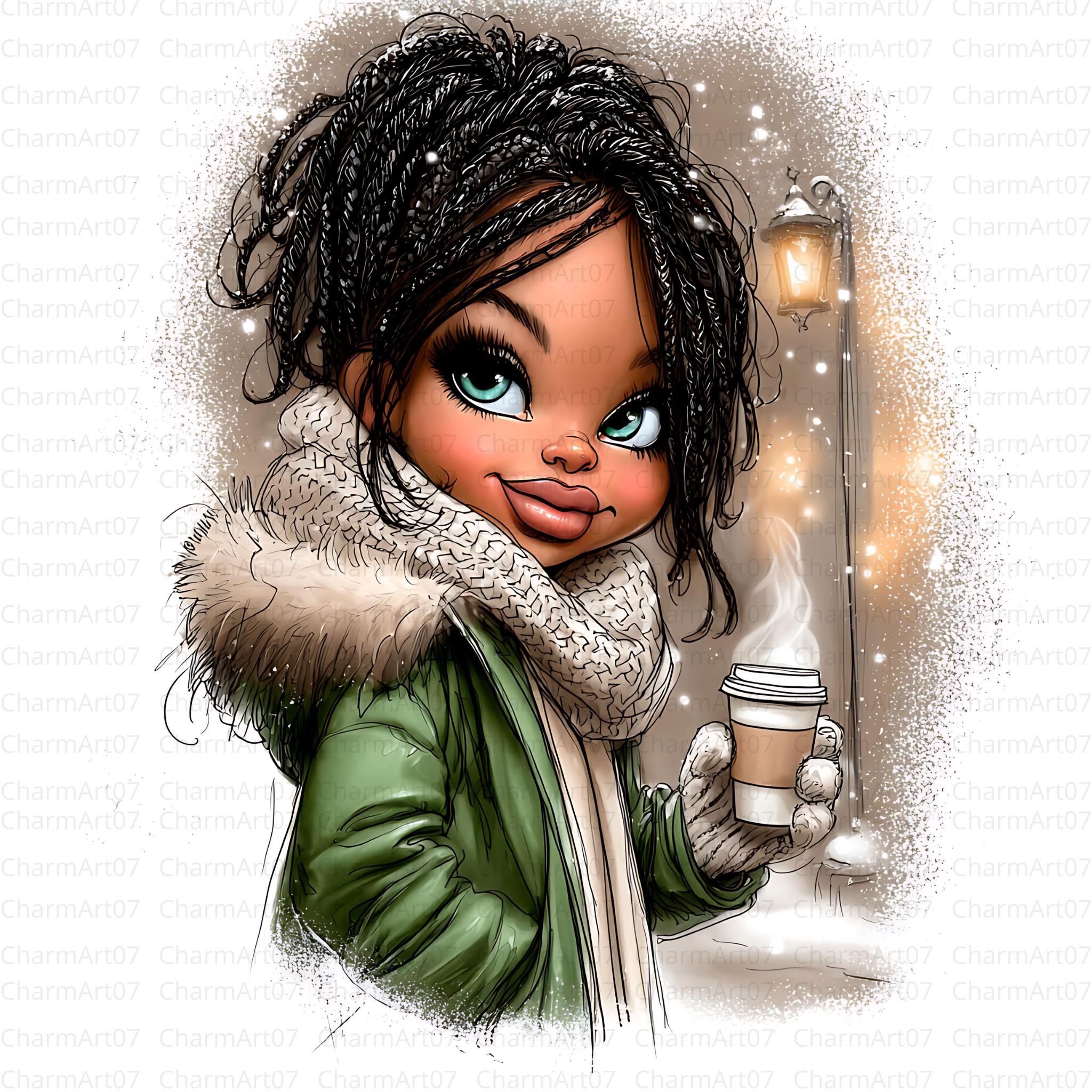 Winter Black Girl Clipart Bundle: Fashionable Woman Graphics (JPG ...