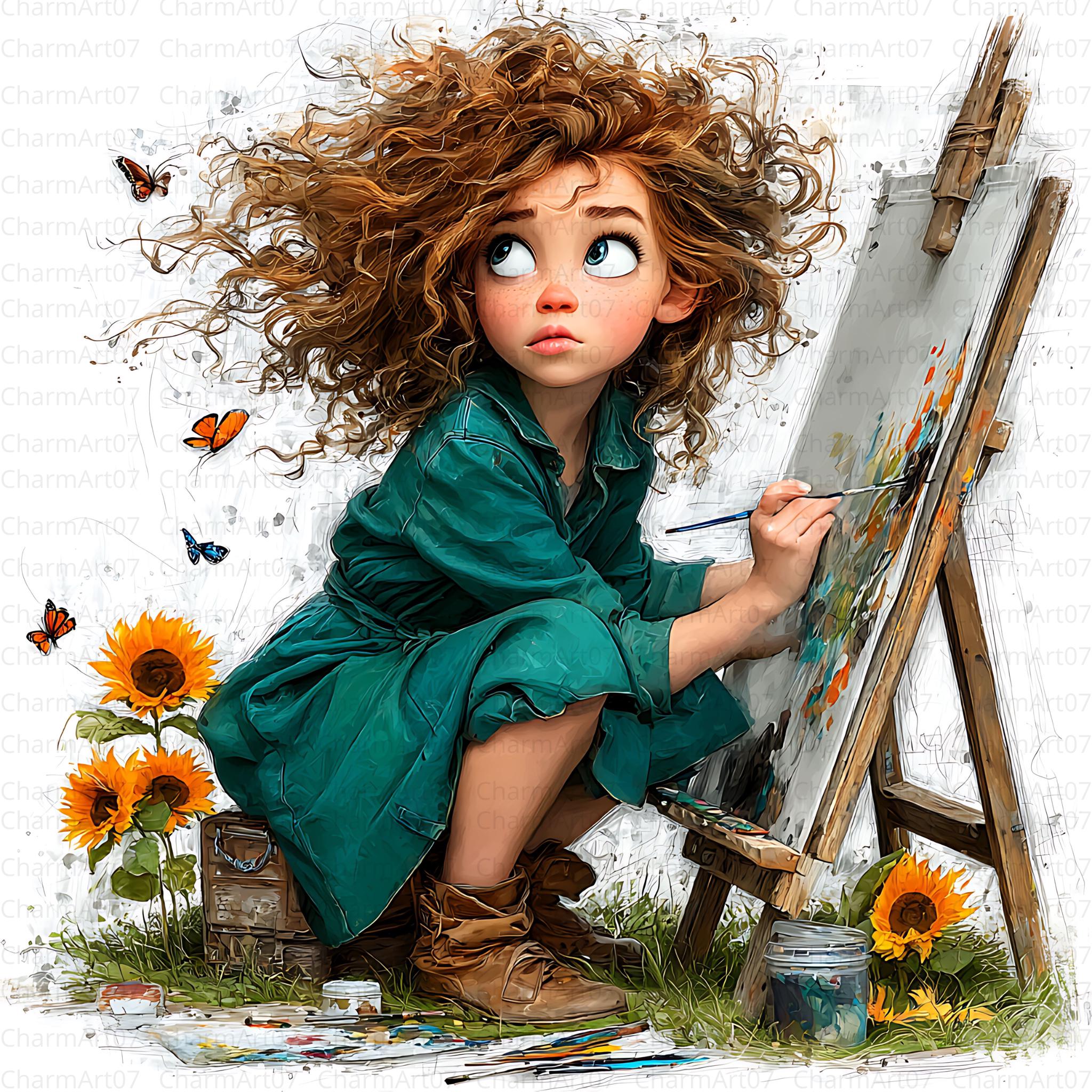 Whimsical Artist Girl Clipart: Watercolor Style (digital Download) - Etsy