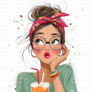 Girl Drinking Tea Watercolor Clipart, Art (JPG) - Etsy