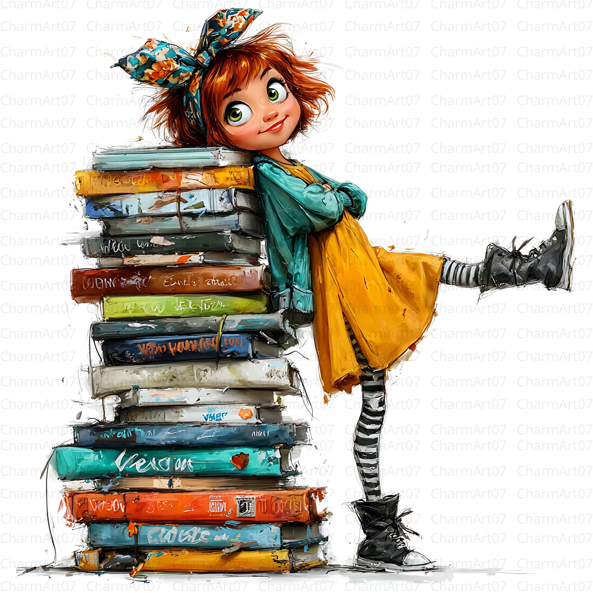 Girl Reading Watercolor Clipart Bundle: Literary Art (digital Download ...