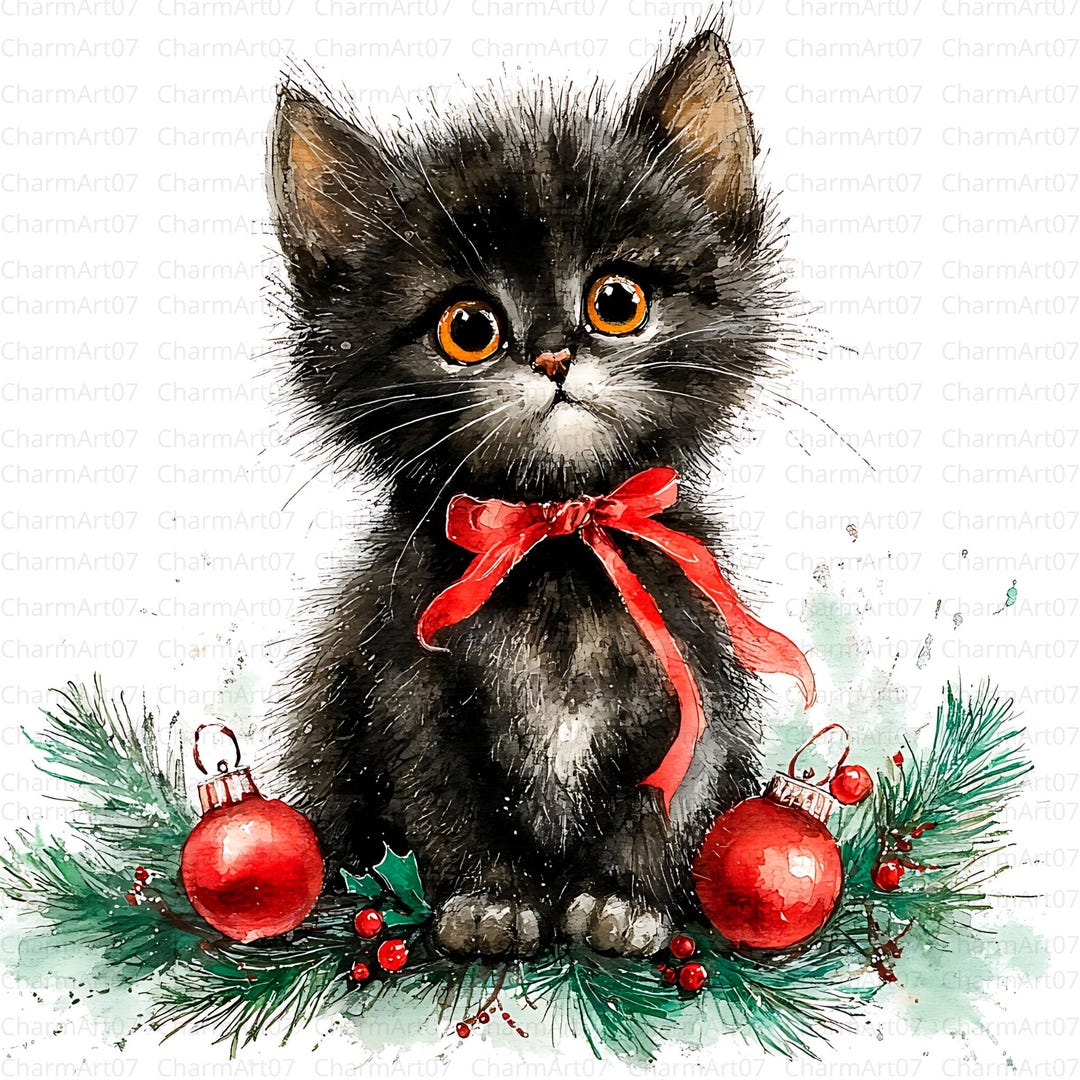 20 Whimsical Christmas Cat Clipart Set 3, Quirky Kitten, Digital ...