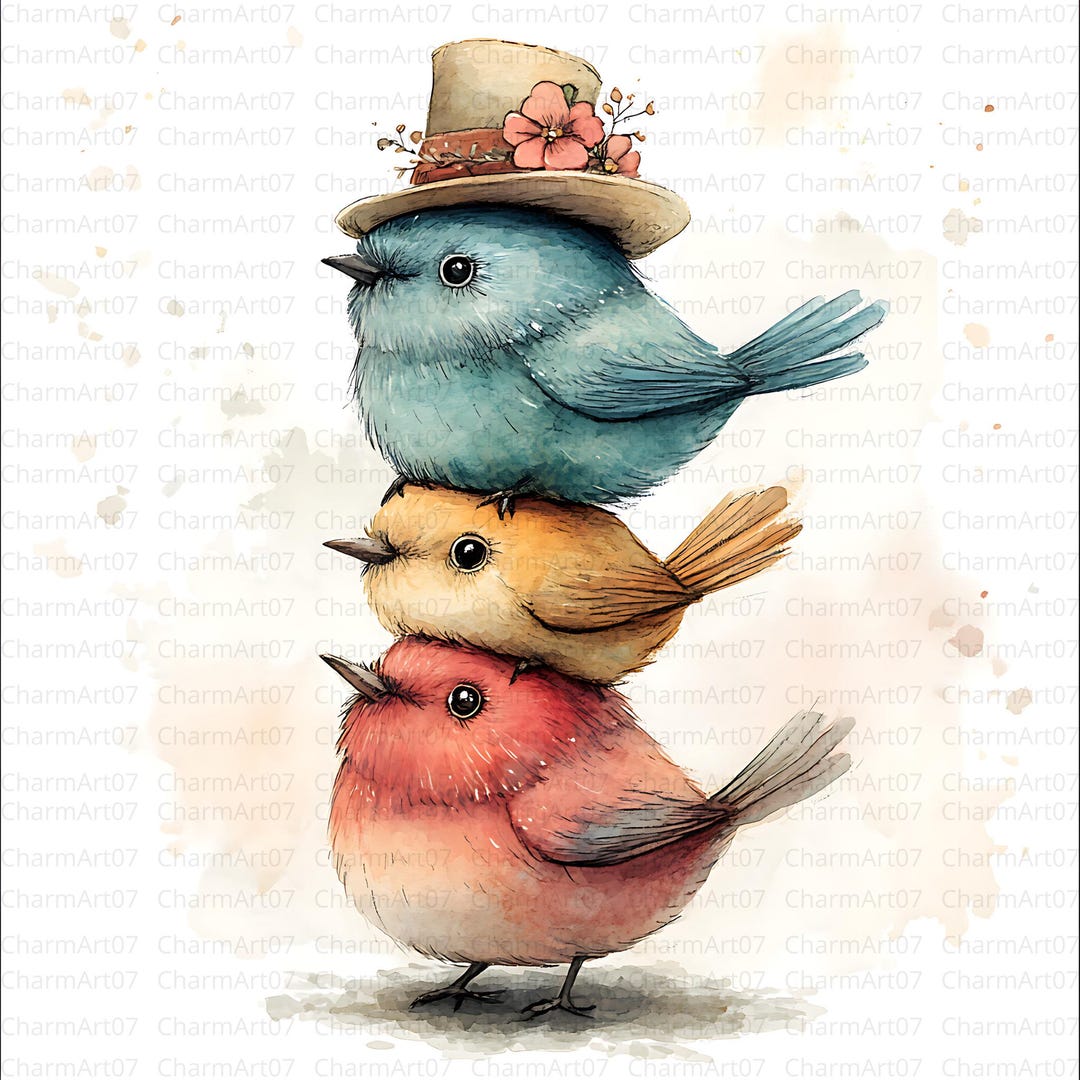 23 Funny Whimsical Birds Clipart, Cute Bird Clipart, High Quality Jpgs ...