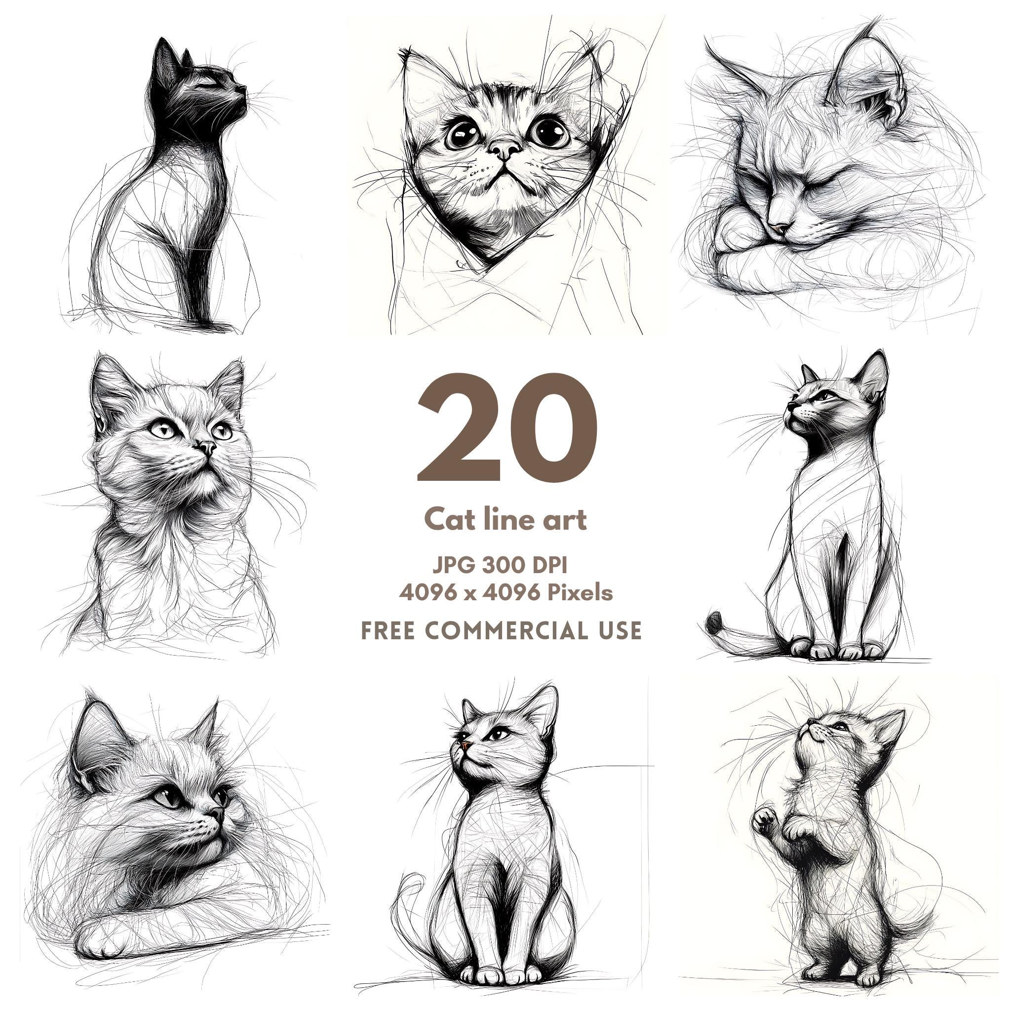 20 Cat Line Art Clip Art, Cat Line Drawing,animal Line Art, High ...