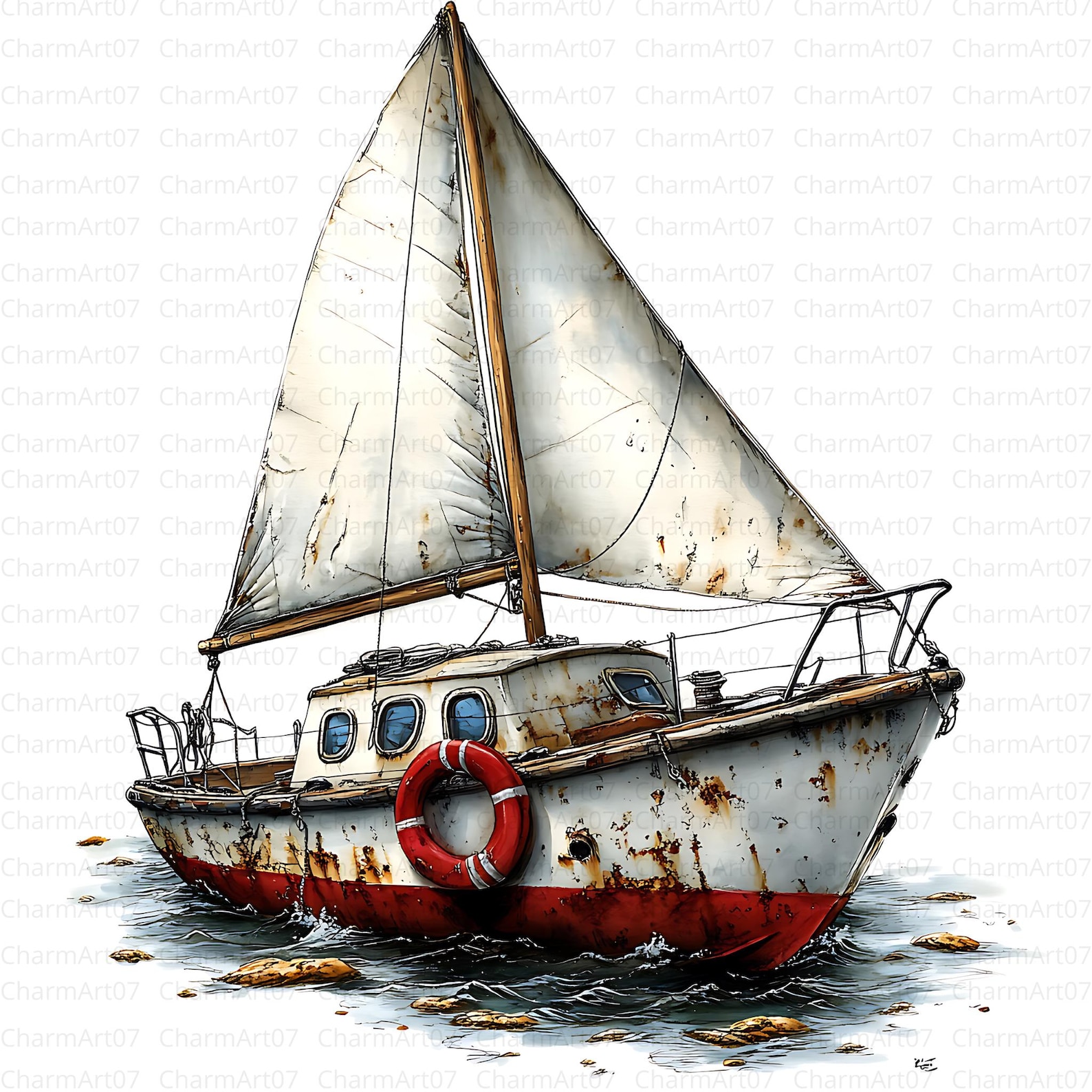 20 JPG Vintage Old Boats Clip Art, Watercolor Clipart, Scrapbook, Card ...