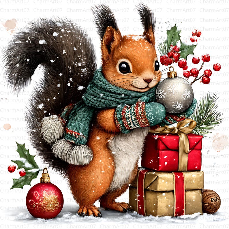 Christmas Squirrel Clipart Bundle, Watercolor Style (JPG) - Etsy UK