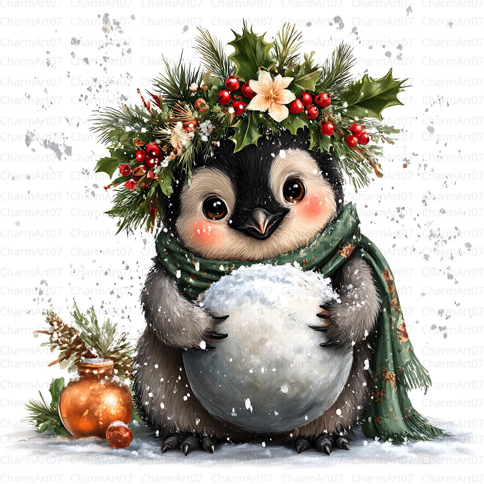 Christmas Penguin Clipart: Watercolor Baby Penguins (digital Download ...