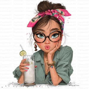 Girl Drinking Tea Watercolor Clipart, Art (JPG) - Etsy