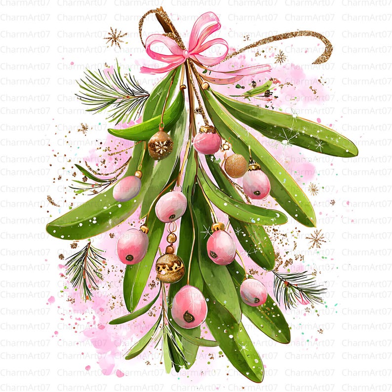 Mistletoe Christmas Clipart, Winter Botanical Watercolor (jpgs) - Etsy