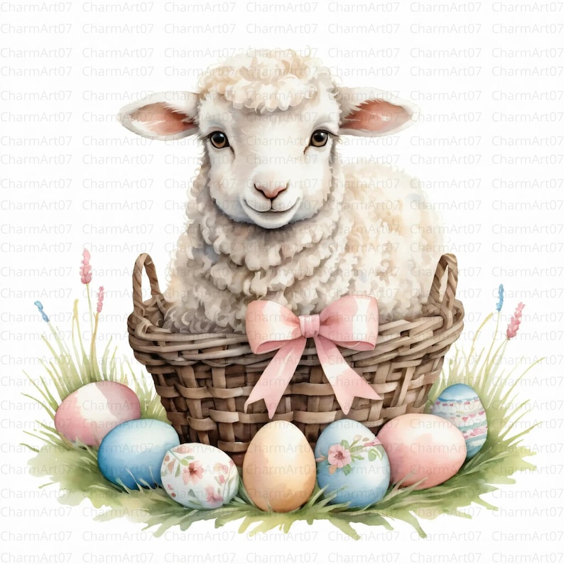 14 Easter Lamb Clipart, Printable Watercolor Clipart , High Quality JPG ...