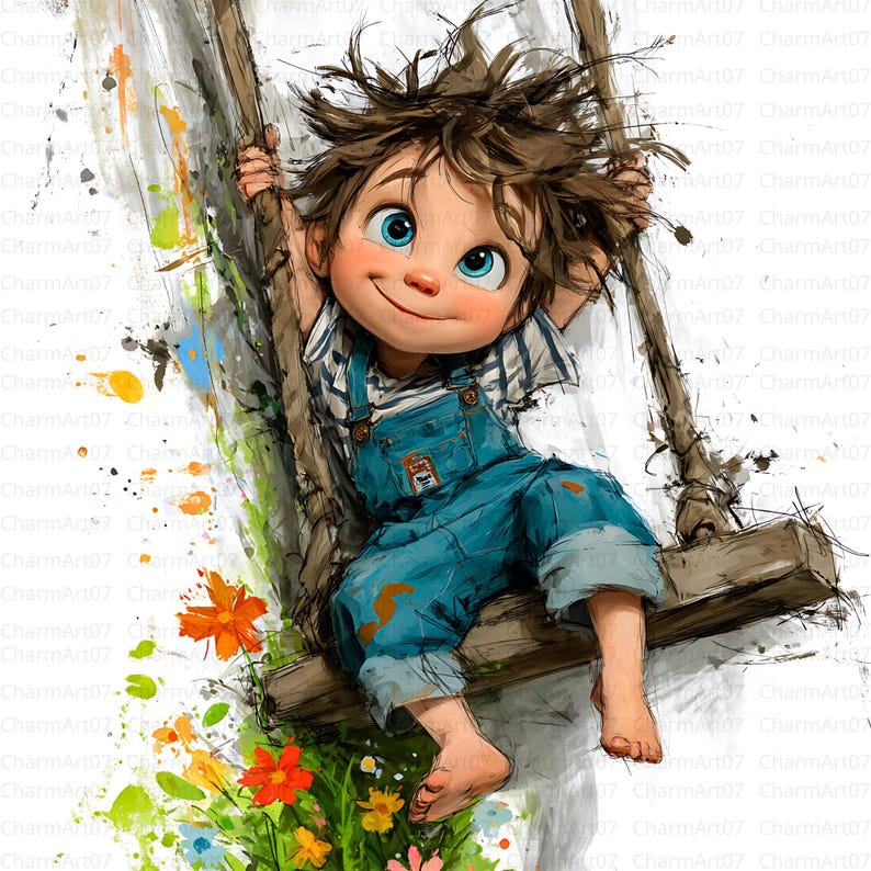 Boy on Swing Clipart Bundle: Watercolor Style, Commercial Use (JPG) - Etsy