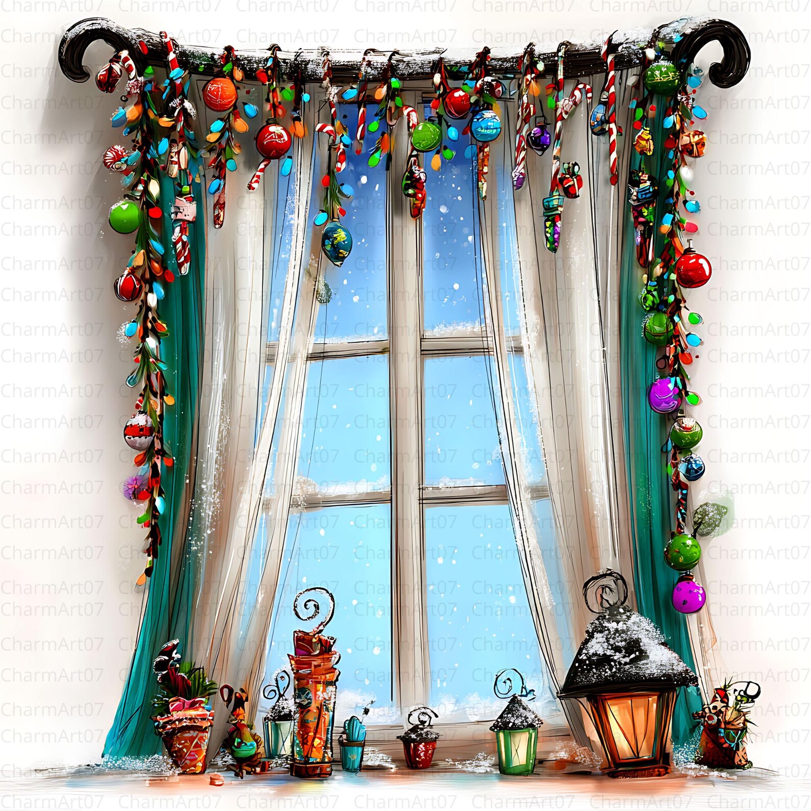 24 Christmas Window Clipart, Winter Windows, Wreath and Candles ...