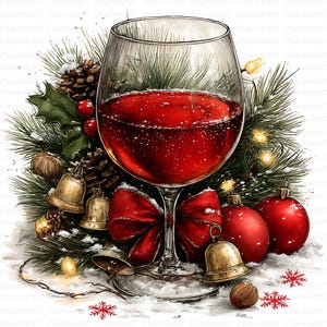 Christmas Wine Clipart, Festive Watercolor Art (JPG) - Etsy