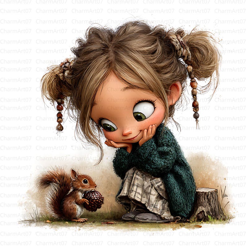 Autumn Girl Clipart, Watercolor Fall Leaves, Whimsical Ephemera (jpgs ...