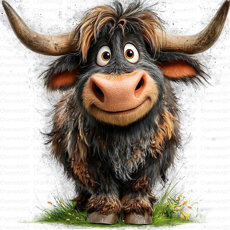 Quirky Highland Cow Clipart: Funny Watercolor Farm Animal (JPG) - Etsy