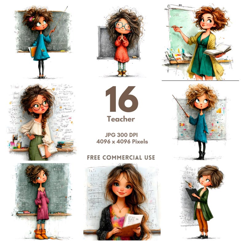 Watercolor Teacher Clipart: School Graphics (digital Download JPG Files ...