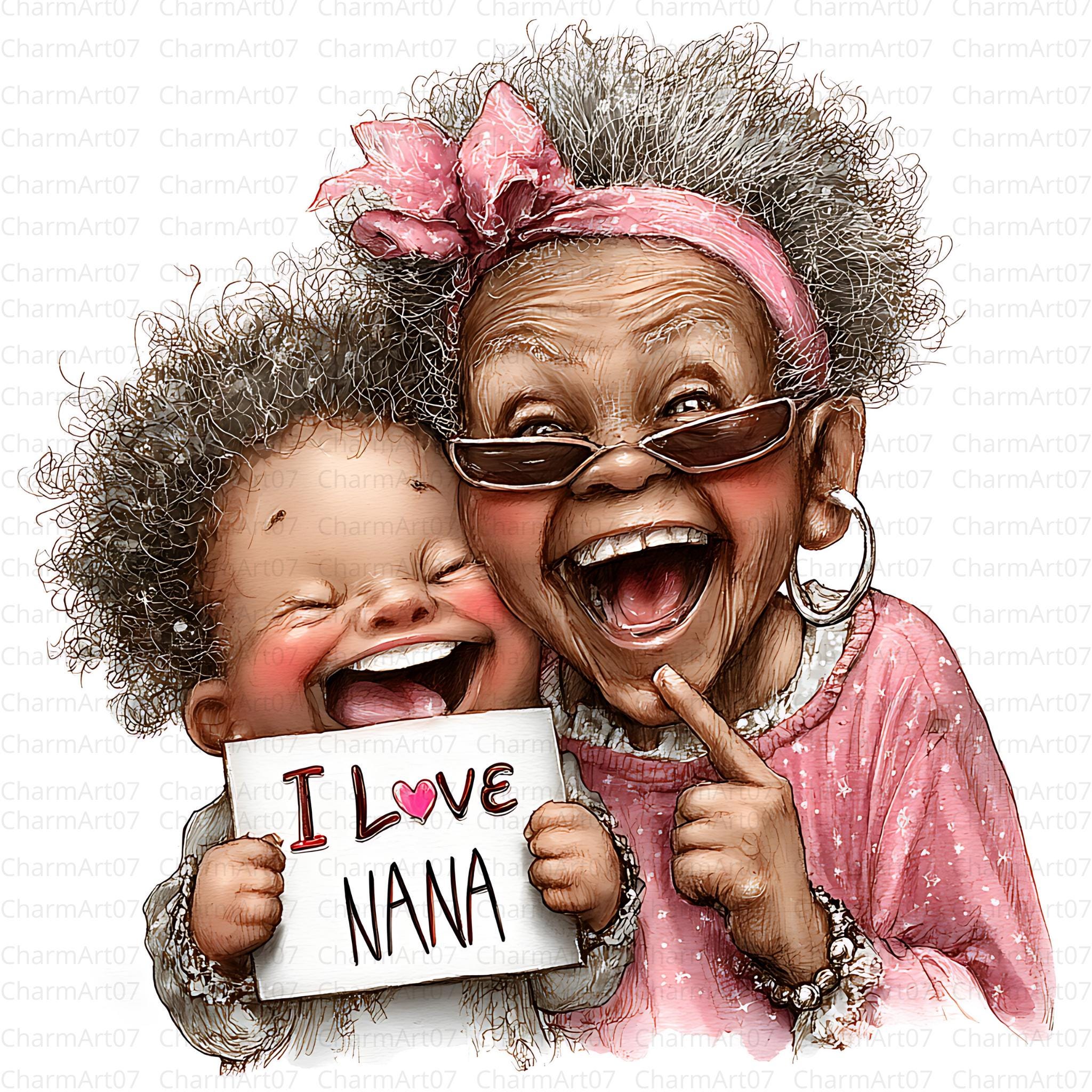 27 Funny Black Grandma Clipart: Watercolor Senior Woman JPG (digital ...