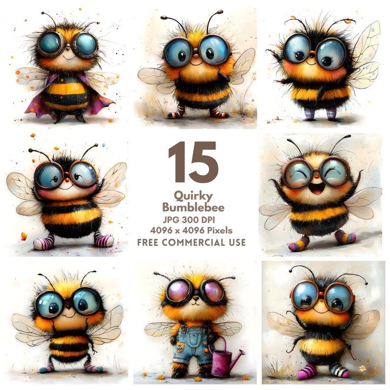 Quirky Bumblebee Clipart: Watercolor Insect Art (digital Download) - Etsy