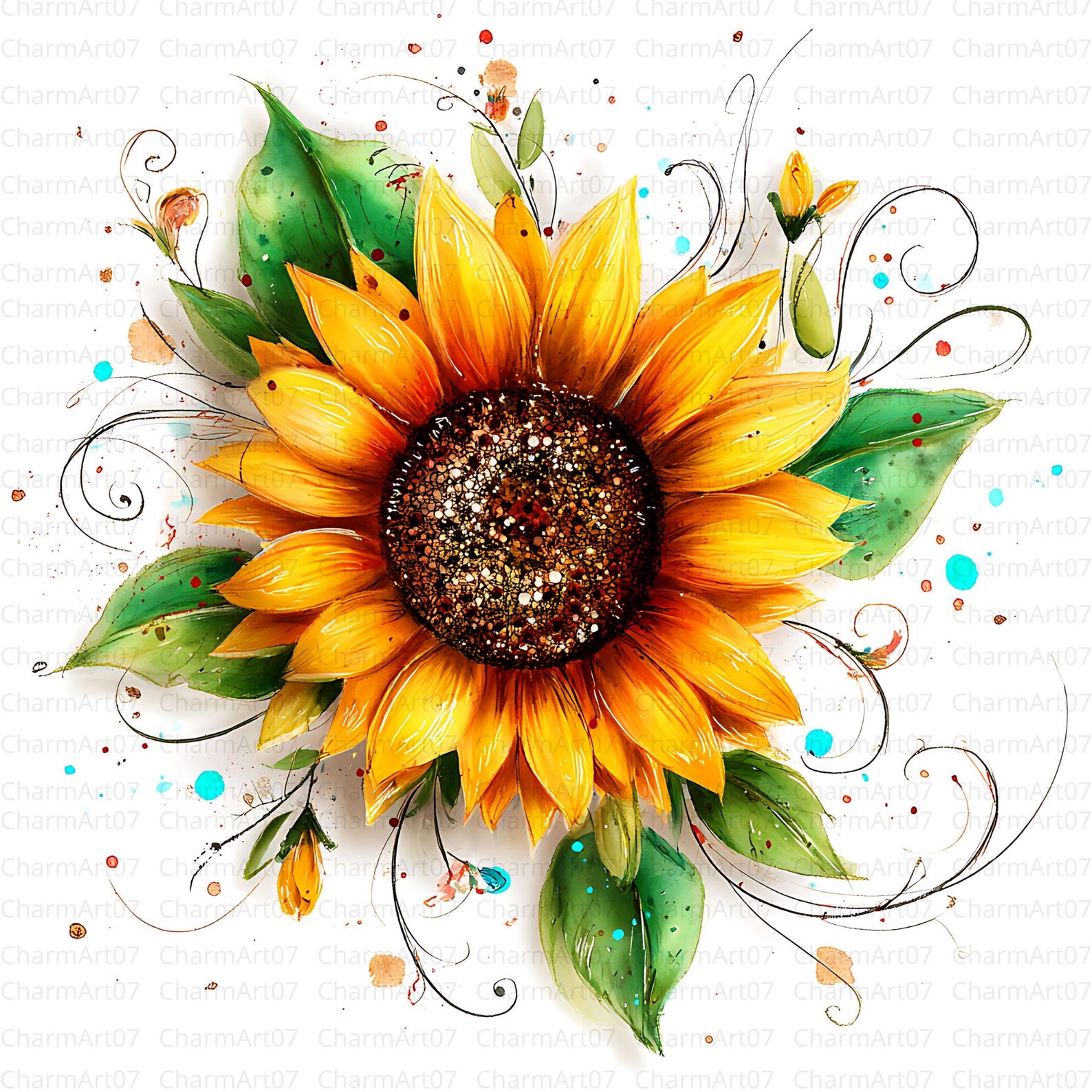 14 Watercolor Sunflower Clipart, Floral Art, High Resolution Jpgs ...