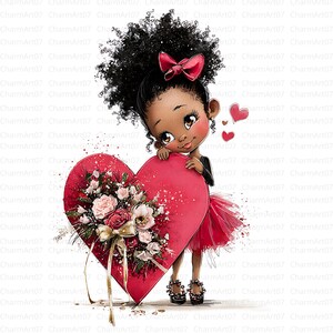 24 Valentine Holiday Black Girl Clipart Set: Romantic Character Bundle ...