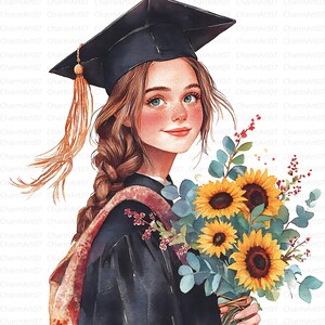 11 Girl Graduation Clipart, Watercolor Graduation Clipart, Student ...