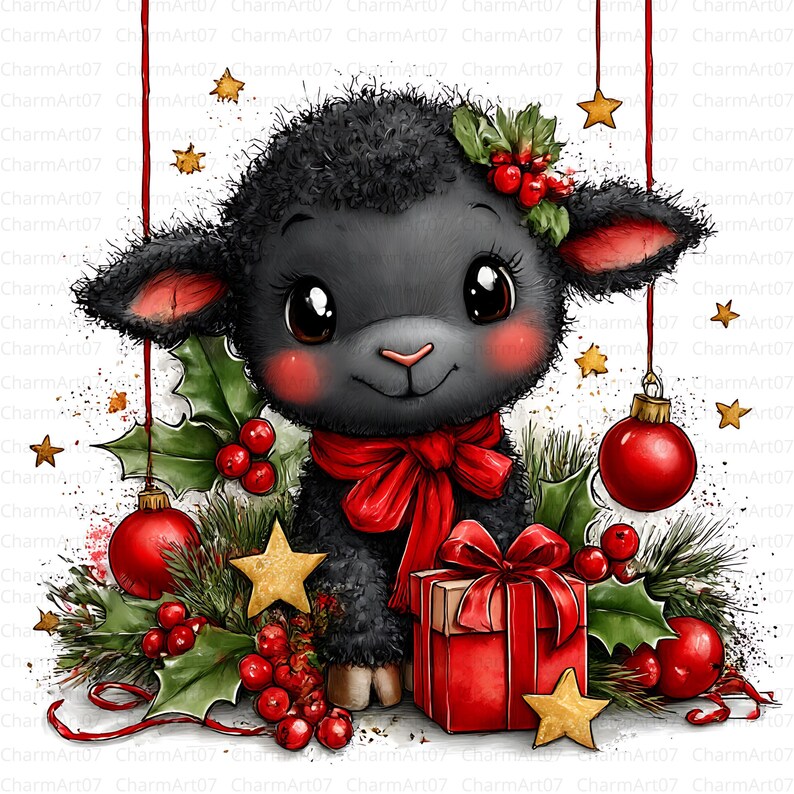 20 Funny Christmas Sheep Clipart Bundle: Watercolor JPG (digital ...