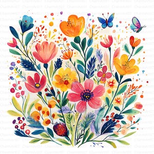 20 Cute Whimsical Flower Clipart, Row of Flowers Clipart, High Res JPG ...