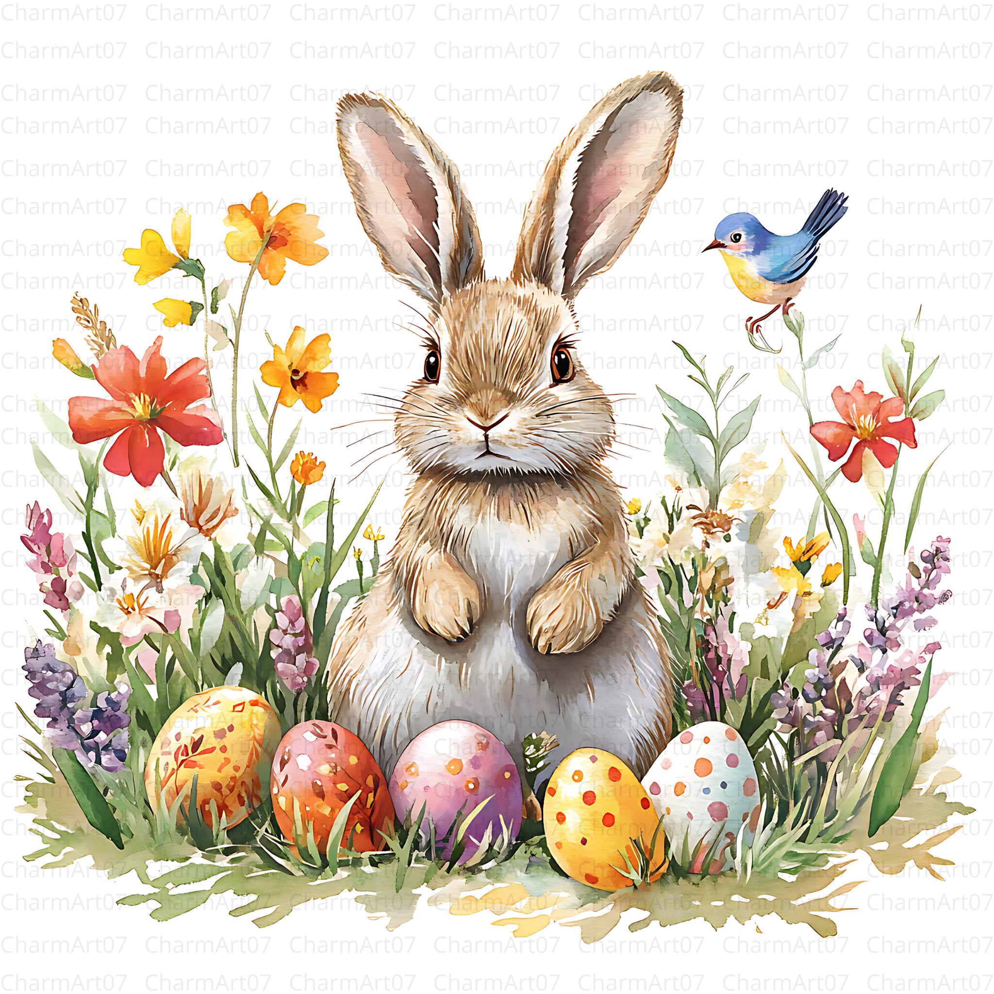 14 Bunny Inside Easter Egg Clipart, Printable Watercolor Clipart ...