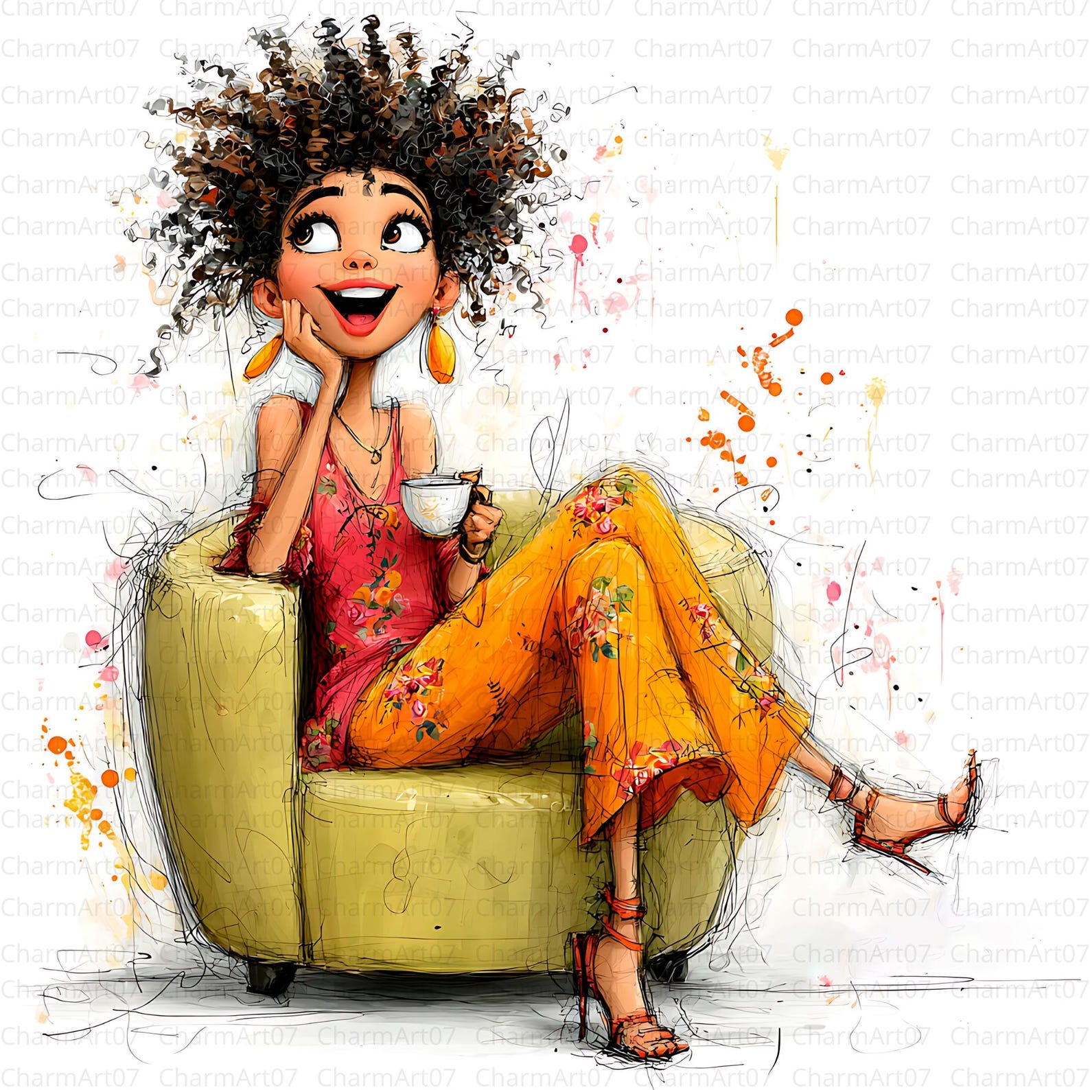 Black Woman Clipart: Watercolor Afro Girl Illustrations (digital ...