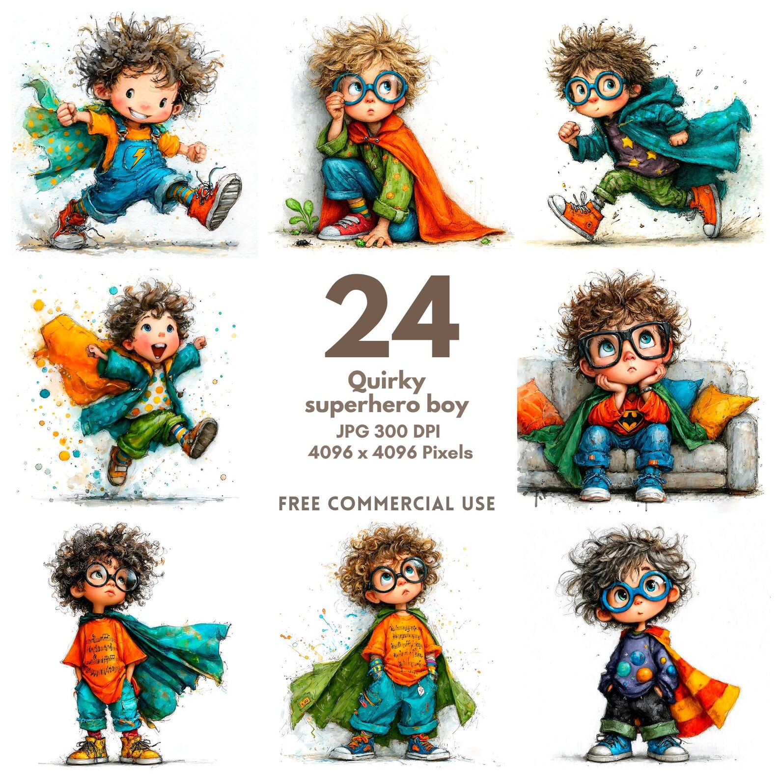 Watercolor Superhero Boy Clipart, Junk Journaling, Scrapbooking ...