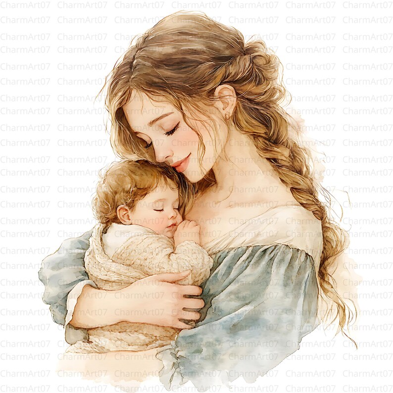 Mother and Baby Watercolor Clipart, Nursery Art Jpgs (digital Download ...