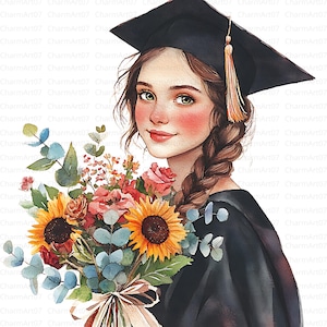 11 Girl Graduation Clipart, Watercolor Graduation Clipart, Student ...