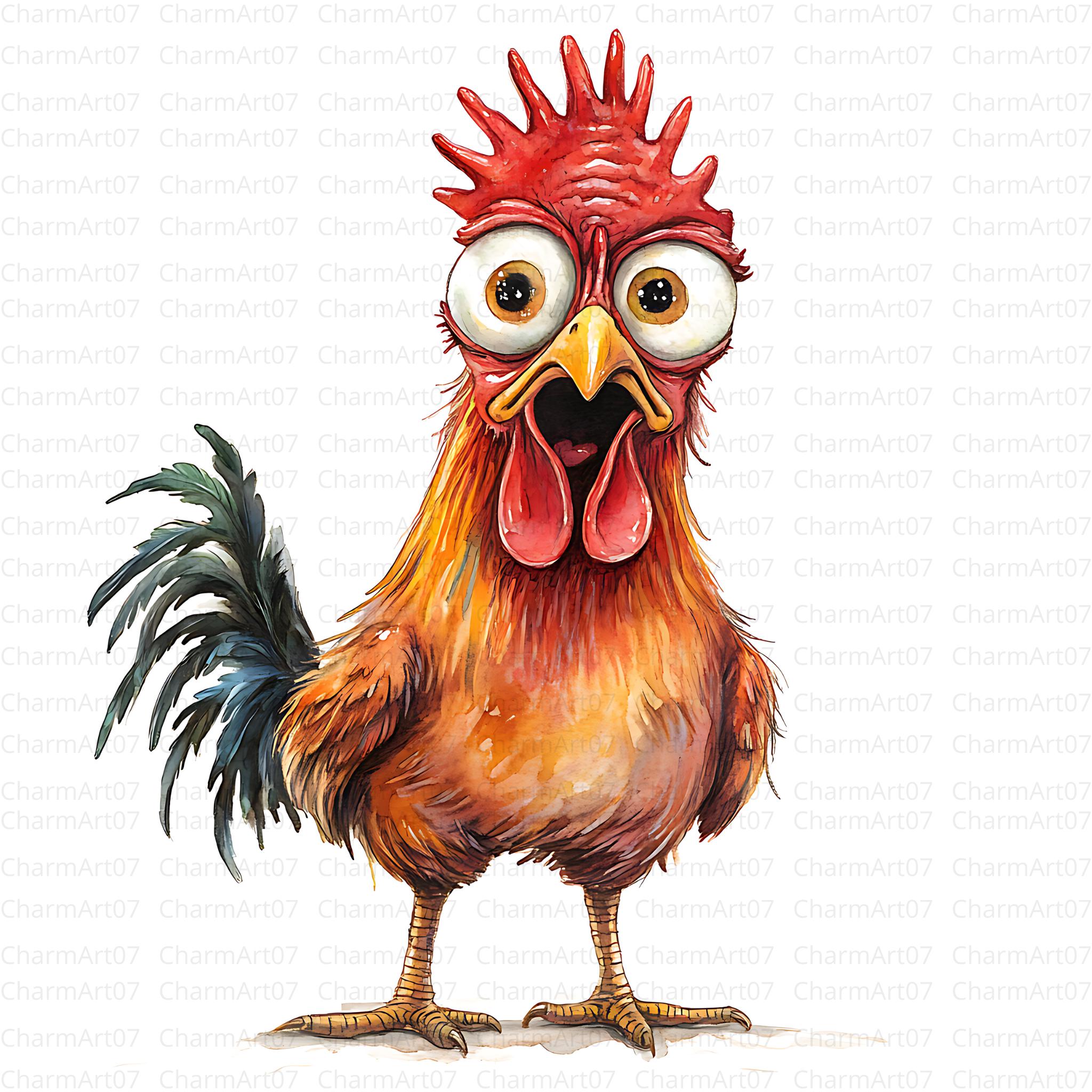 20 Funny Crazy Chicken, Quirky Cartoon Rooster Clipart, High Quality ...