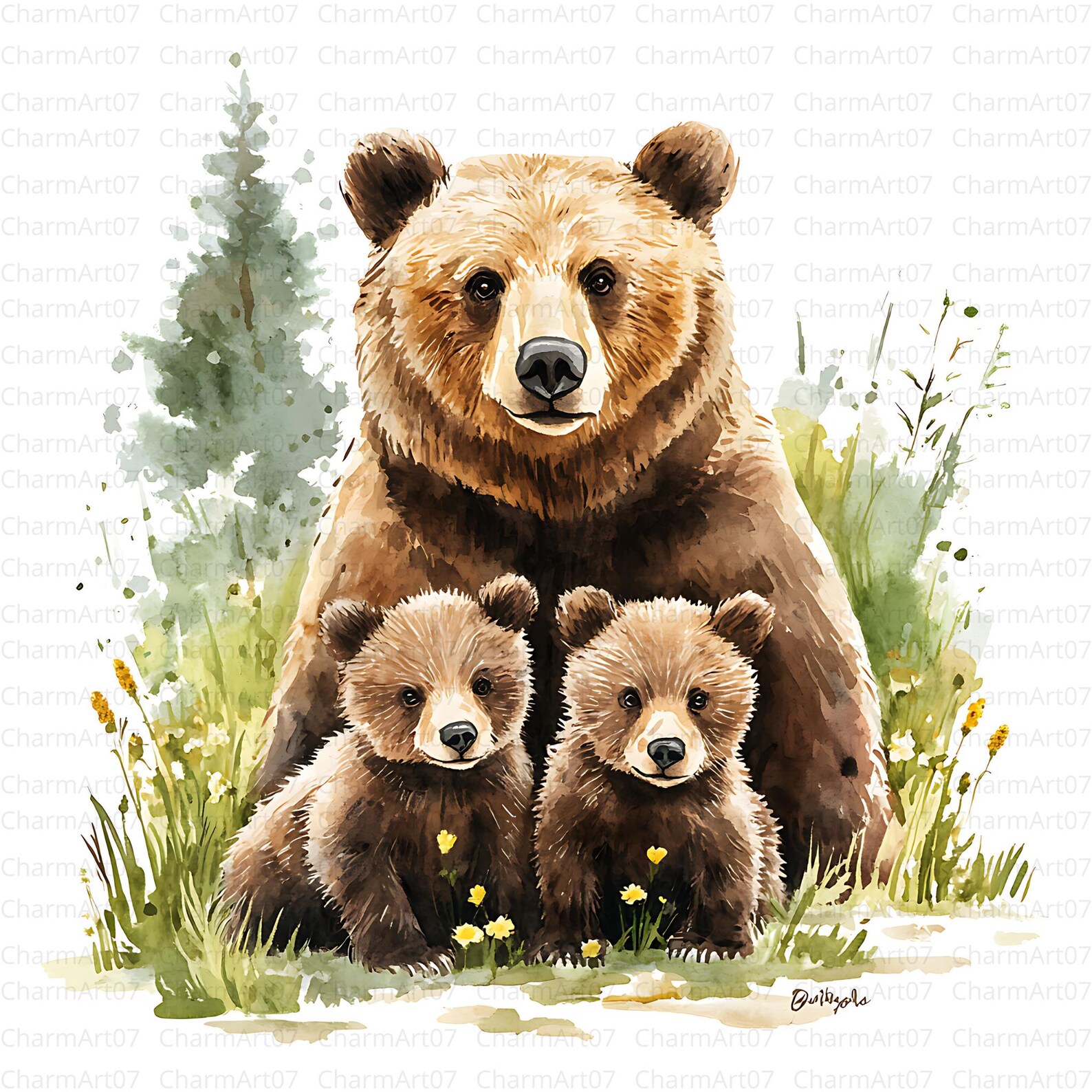 Mother Bear and Cubs Watercolor Clipart (digital Download) - Etsy