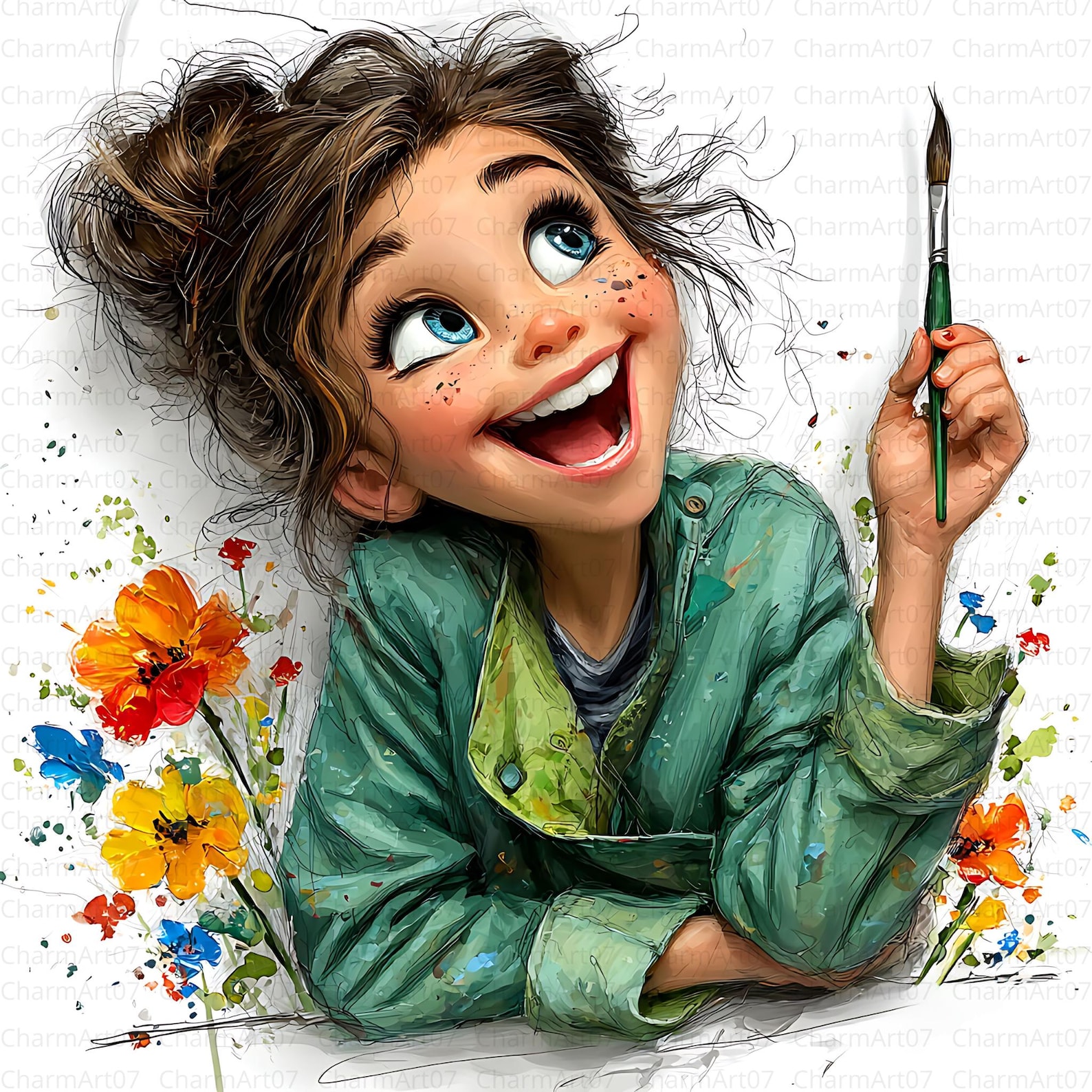 Whimsical Artist Girl Clipart: Watercolor Style (digital Download) - Etsy