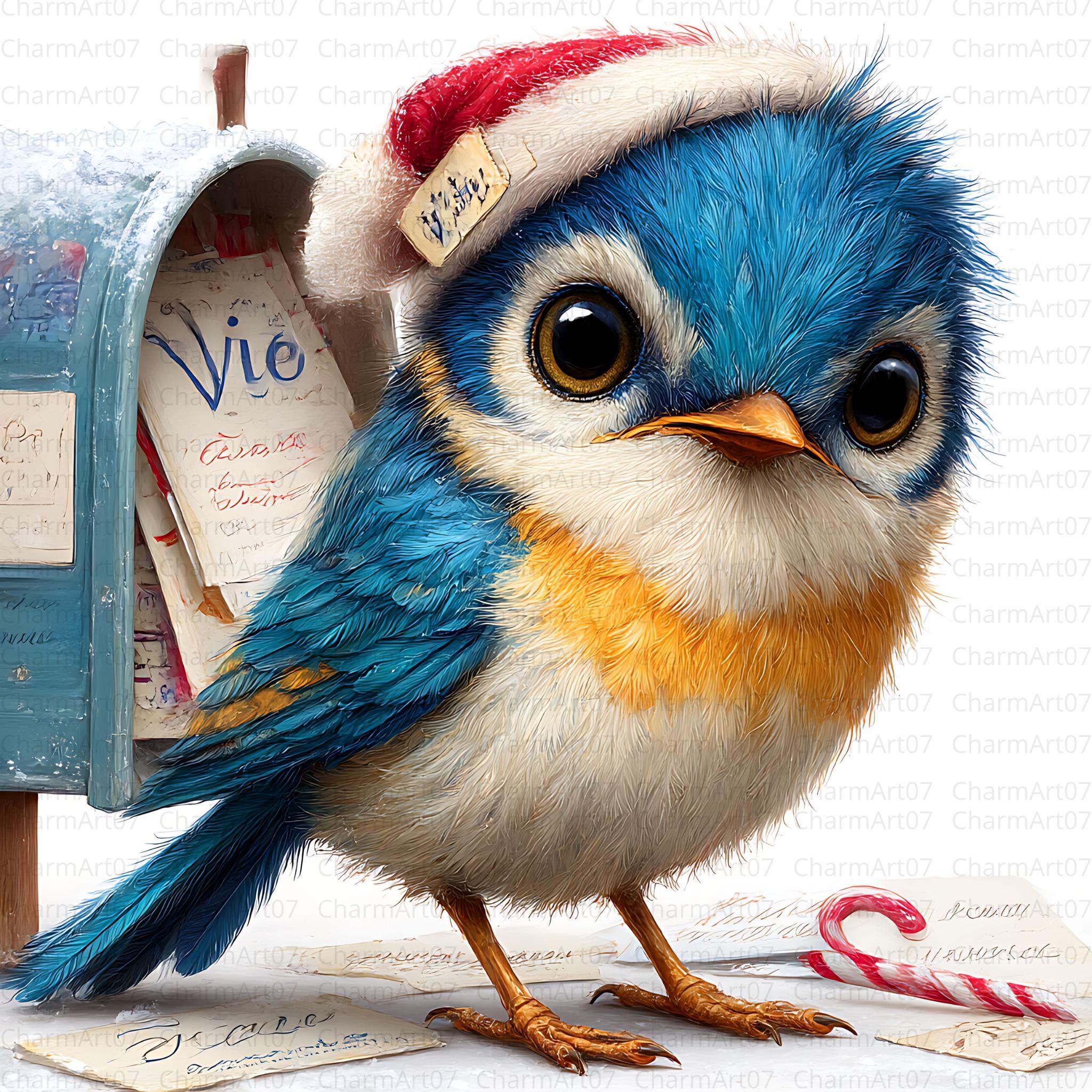 Christmas Robin Clipart: 20 Watercolor Whimsical Bird JPG (digital ...
