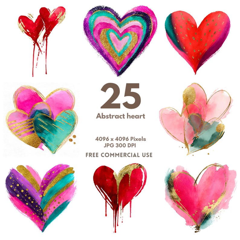 25 Abstract Heart Clipart Bundle , Valentine's Day Heart, Abstract Boho ...