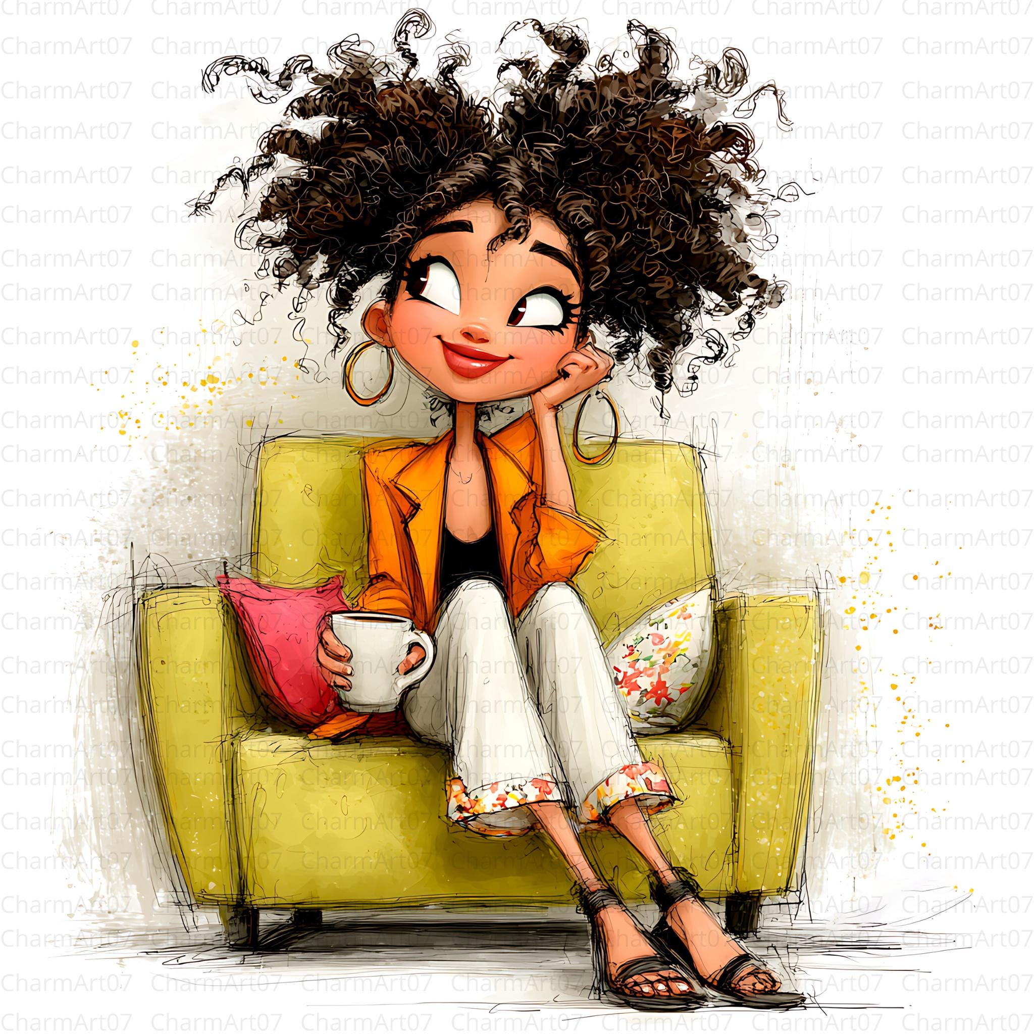 Black Woman Clipart: Watercolor Afro Girl Illustrations (digital ...