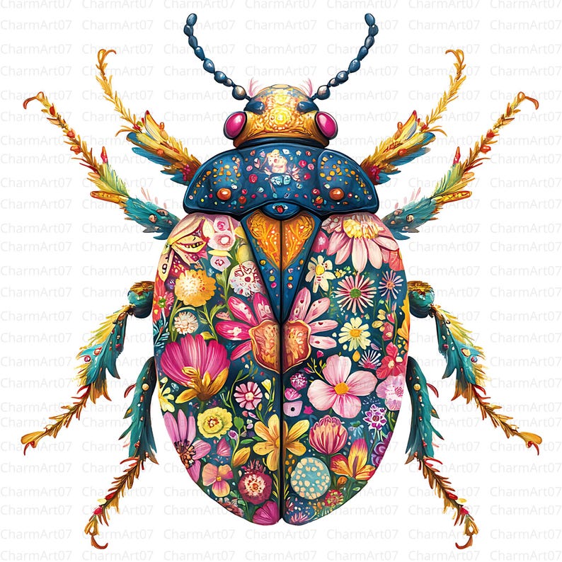 Floral Beetle Clipart Bundle: Insect Art, Card Making (JPG Digital ...