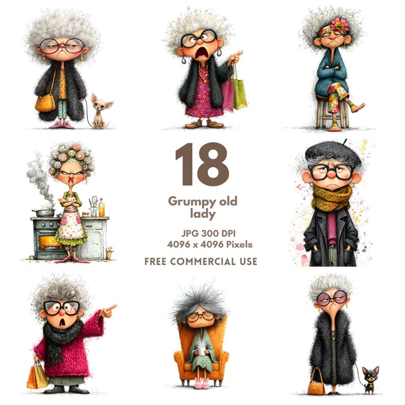 Grumpy Old Lady Clipart: Funny Grandma JPG Images (digital Download) - Etsy