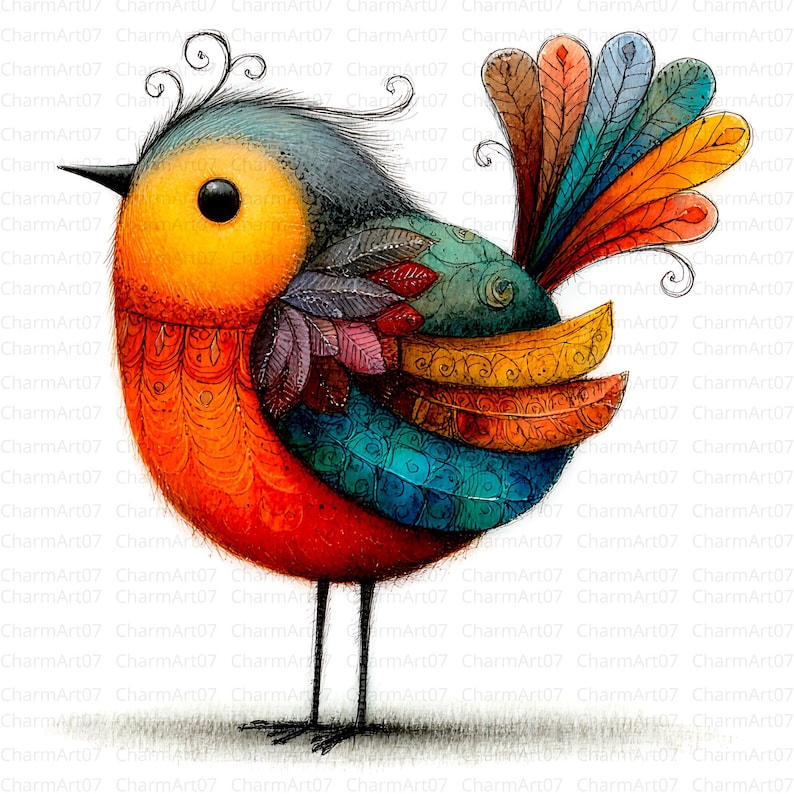 Whimsical Birds Clipart: Watercolor Style, Funny Bird Illustrations ...