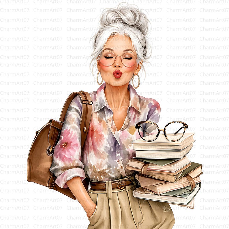 40 Funny Elderly Lady Clipart , Watercolor Clipart Bundle JPEG Format ...