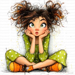 Whimsical Girl Clipart: Watercolor Illustration, Journal Embellishment ...