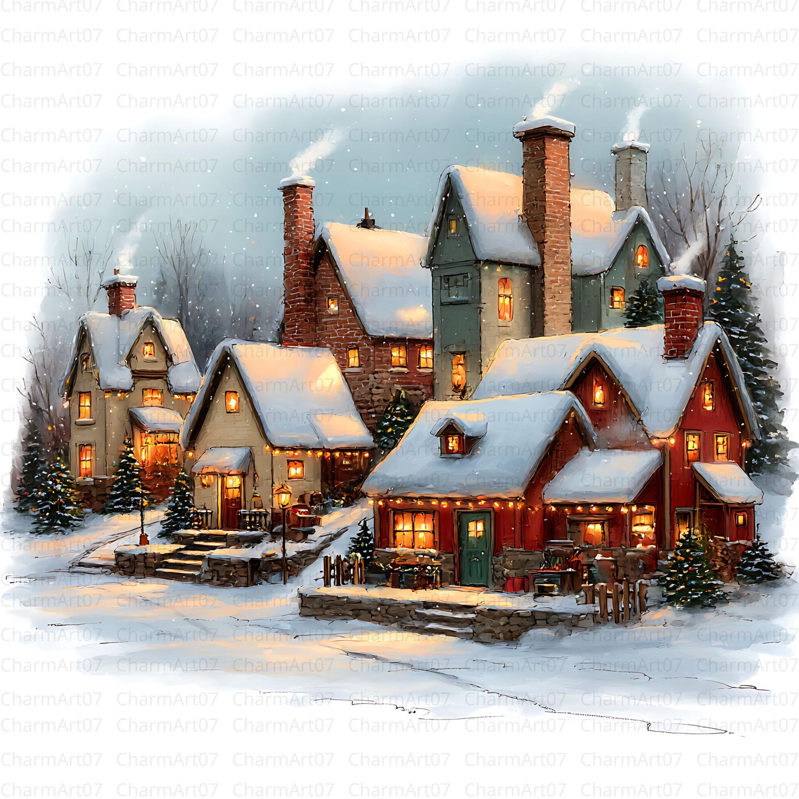 Christmas Village Clipart, Watercolor Holiday Art (digital Download) - Etsy