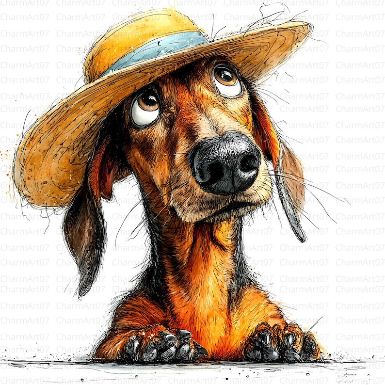 Dachshund Dog Clipart: Watercolor Wiener Dog Art (digital Download ...