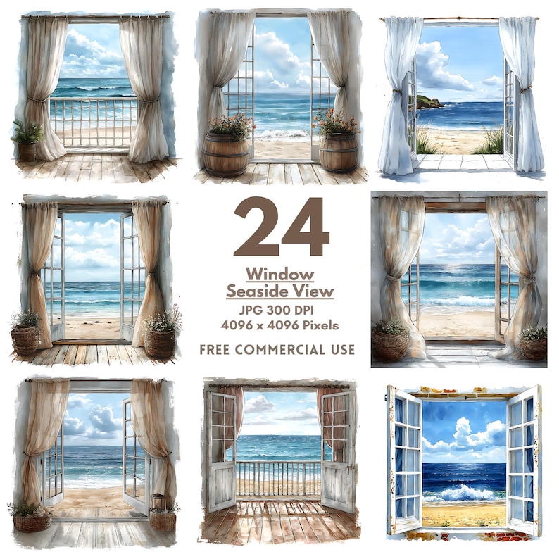 Seaside View Watercolor Print, Window to Ocean, Coastal Art (jpgs) - Etsy