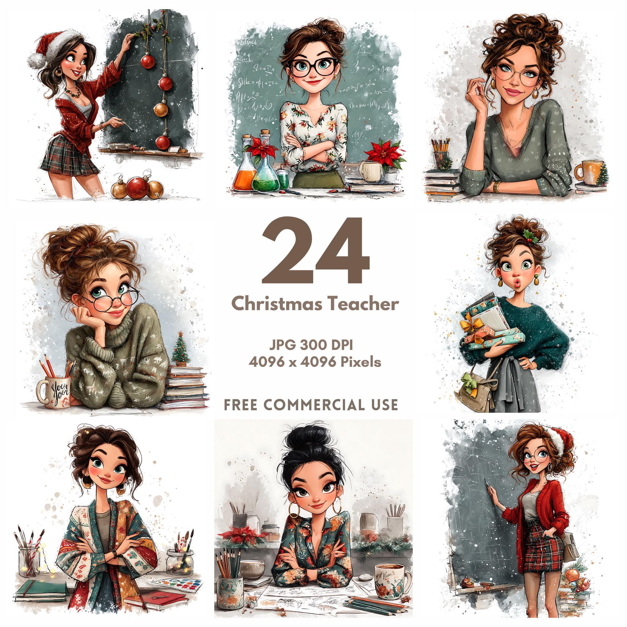 Christmas Teacher Clipart Set, School Stickers (digital Download) - Etsy