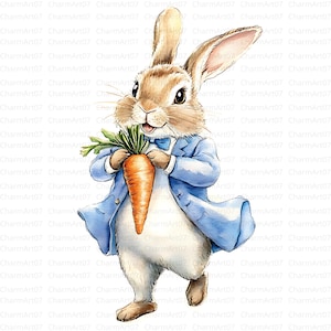 16 Peter Rabbit & Carrot Clipart, Beatrix Potter Style, High Quality ...